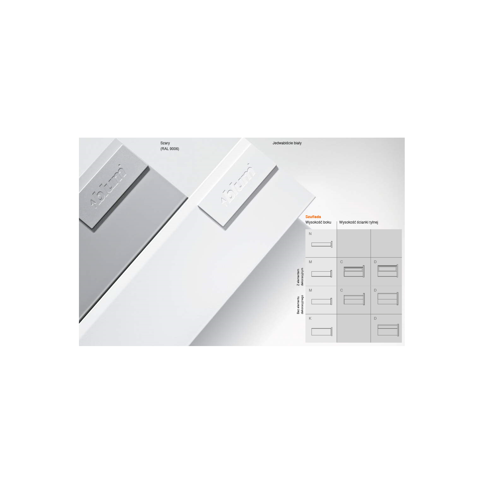 Boki szuflad Tandembox Antaro 650mm popiel