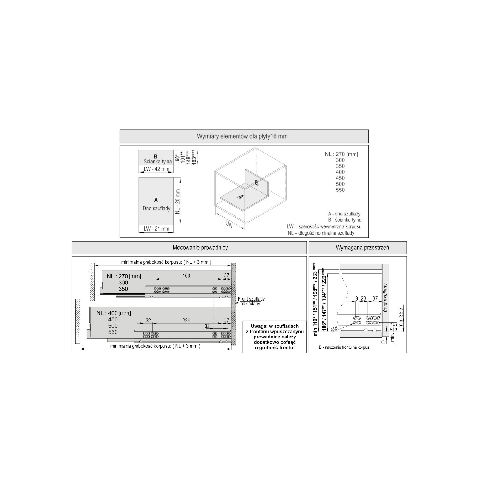 Szuflada SEVROLLBOX SLIM 3D wysoka 450 mm biała