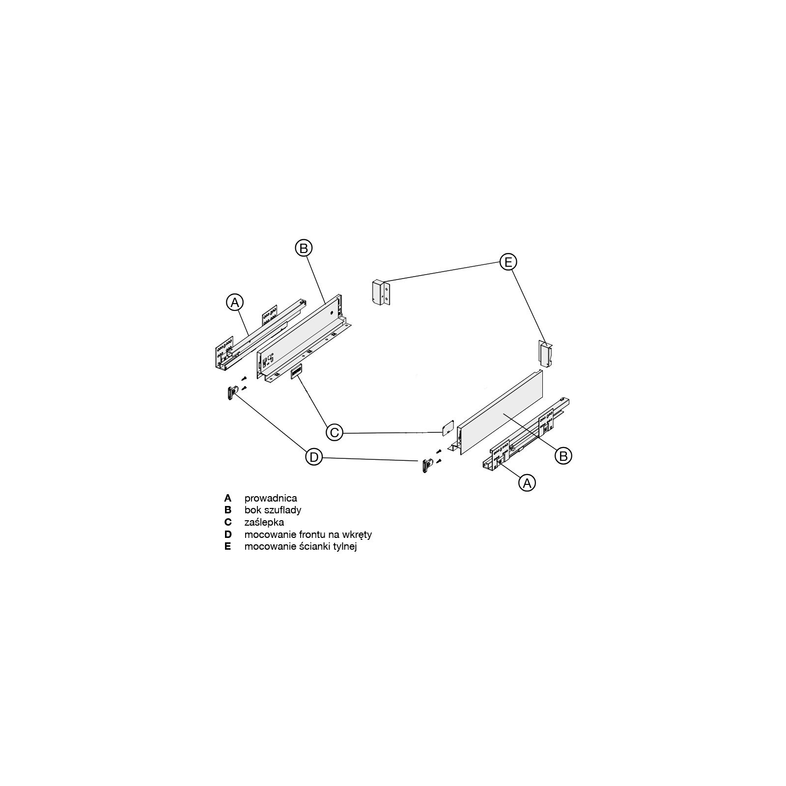 Szuflada HAFELE MATRIX S SLIM 450 mm niska H84 szara 35kg